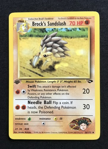 pokemon card 36/132 Brock's Sandslash 1st Edition Gym Challenge NEAR ...