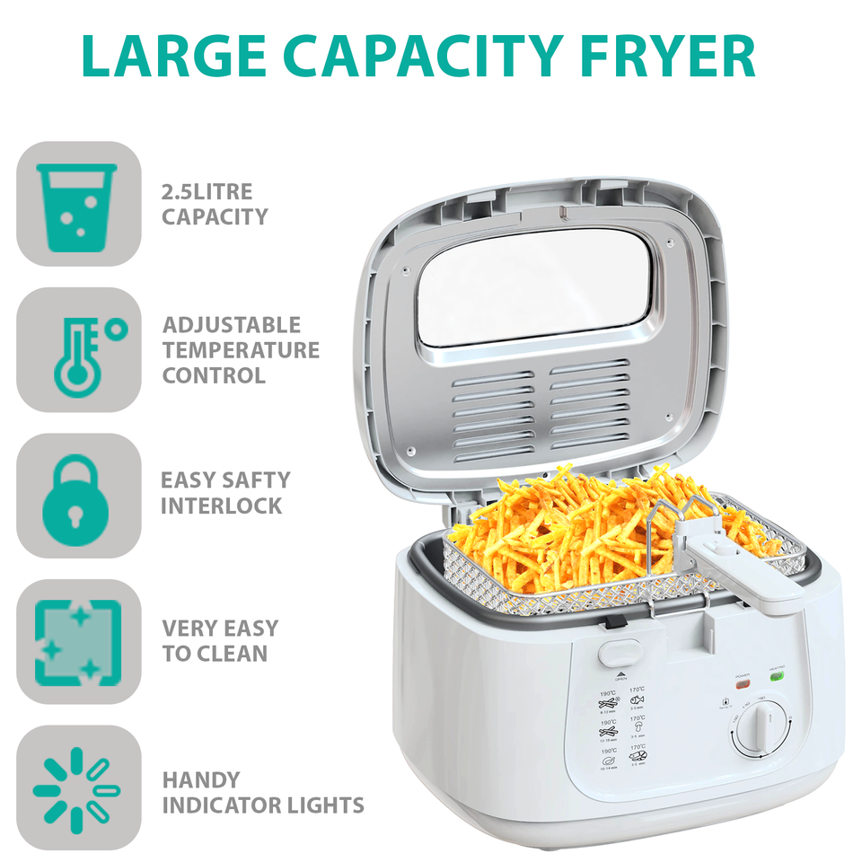 2.5L Deep Fat Fryer Chip Electric Non-Stick Pan & Safe Basket Handle ...