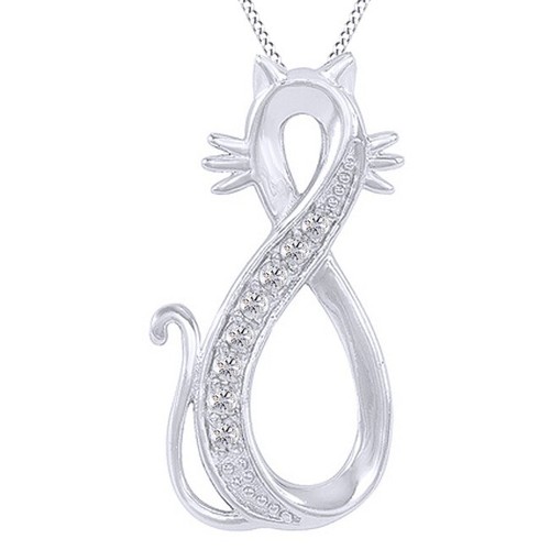 1/10 ct White Natural Diamond Sterling Silver Cat Infinity Pendant ...