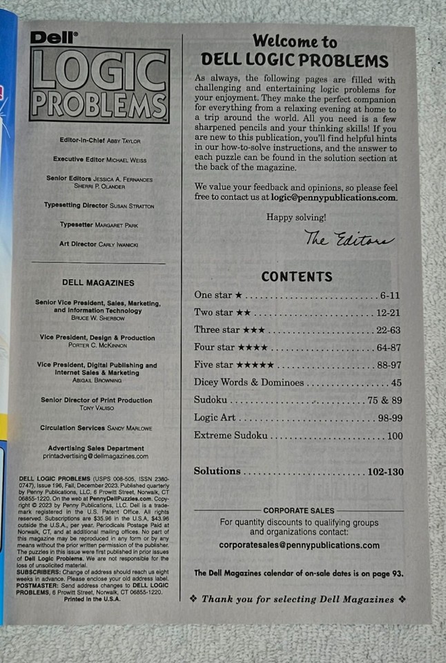 Lot 2 Penny Press Dell Logic Problems Puzzles Special Jumbo Editions ...