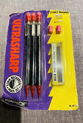 Vintage 1994 (3) Pentech .5mm Mechanical Pencils w/ Refills Package ...