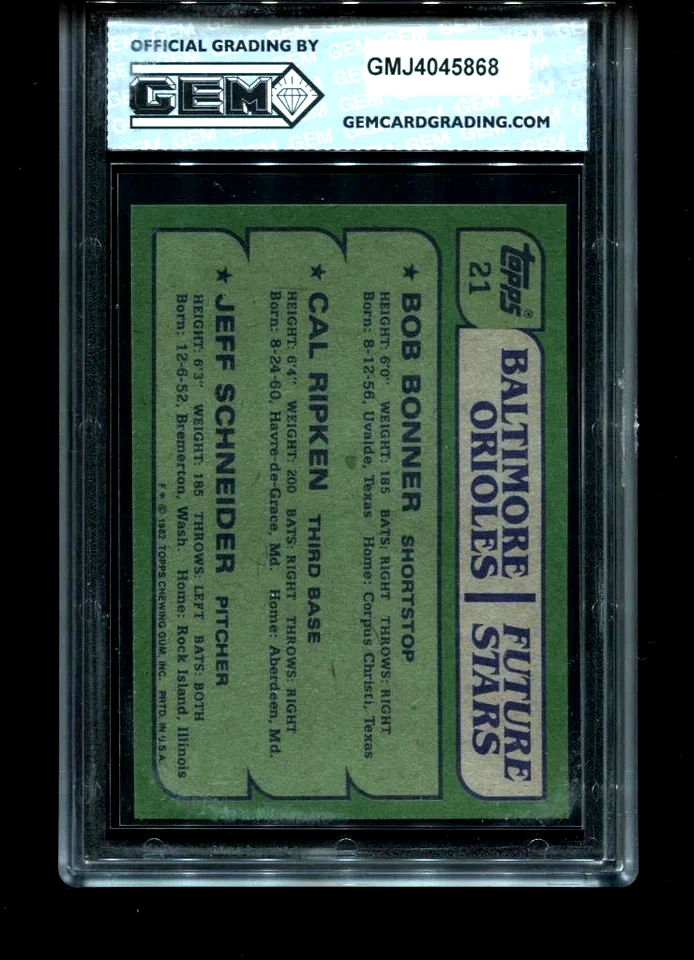 Cal Ripken Jr. Rookie 1982 Topps #21 Gem Mint 10 Baseball Baltimore ...