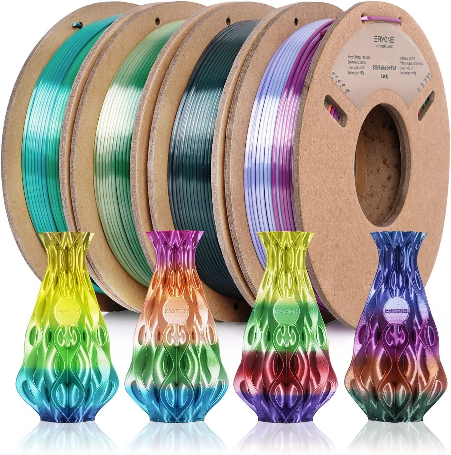 Silk Rainbow PLA Filament 1.75mm with Gradient Five Colors，Compatible ...