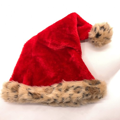 Christmas stocking hat with leopard print faux fur trim | eBay