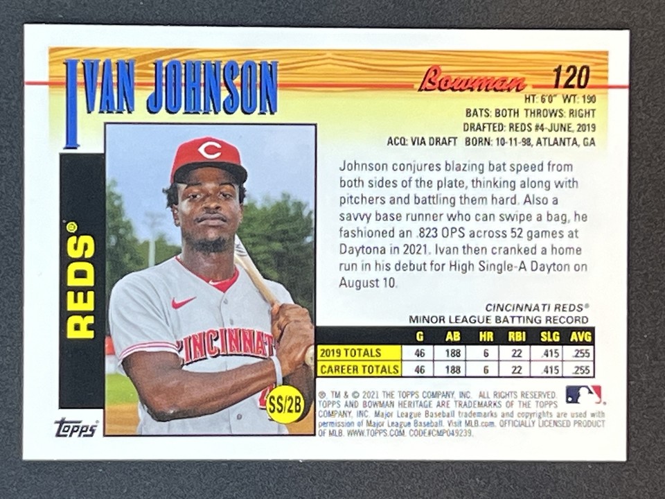 IVAN JOHNSON 2021 Bowman Heritage Chrome Prospect #120 Cincinnati Reds ...