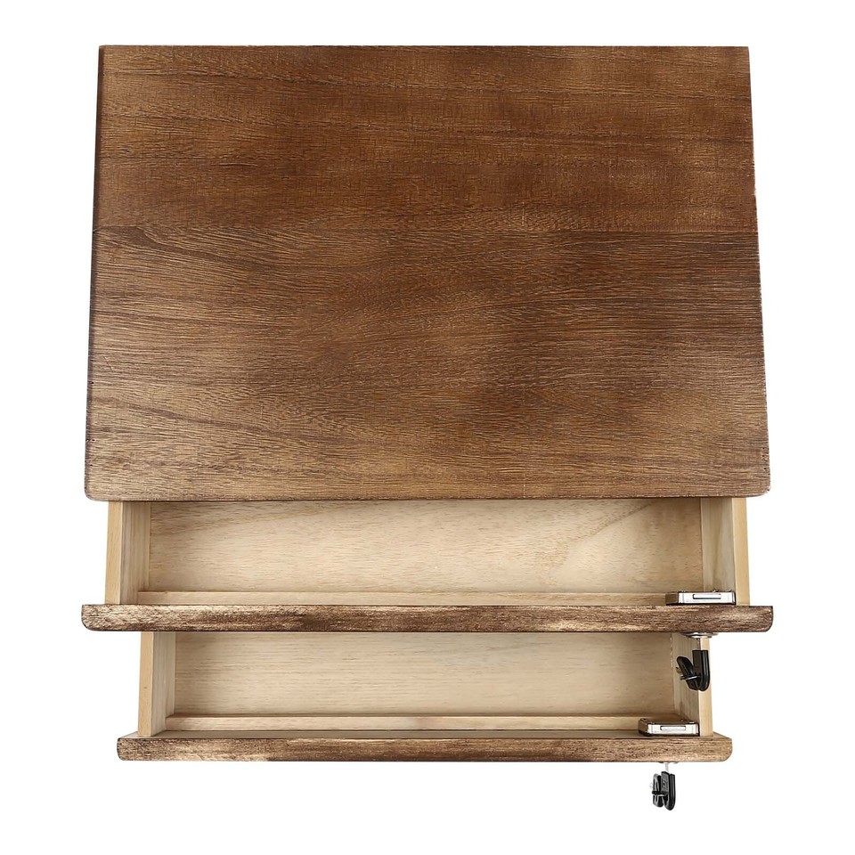 2-tier Wooden Desktop Storage Box W/Lockable Drawers Walnut Flat File ...