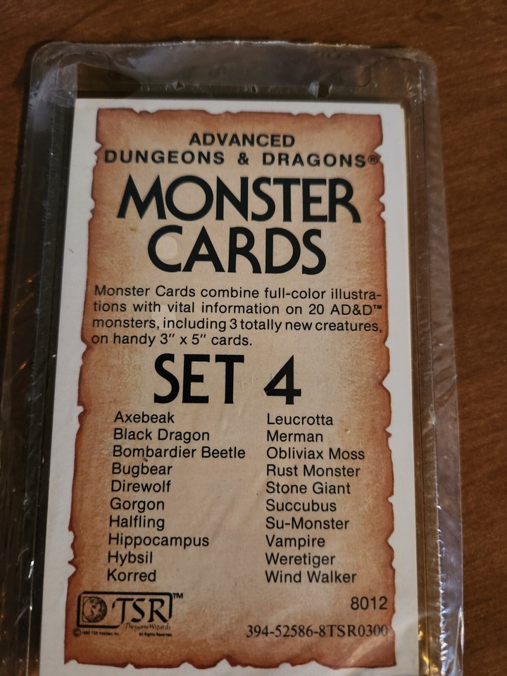 Advanced Dungeons & Dragons Monster Cards Set 4 1982 TSR Hobbies Rare ...