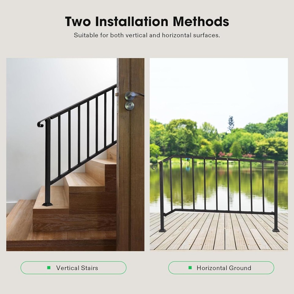 5-6 Step Wrought Iron Handrails,Outdoor Stair Railing Porch Post ,40 ...