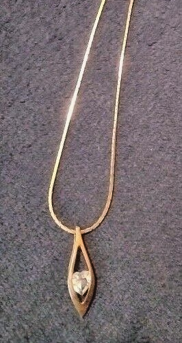 18k gold plated necklace with faux diamond in pendant with crystal ...