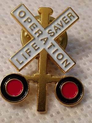 2 Pins Lot Railroad Crossing Pin Operation LifeSaver Lapel Tie Train ...