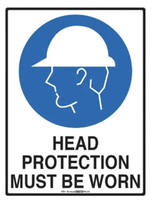 HEAD PROTECTION MUST BE WORN Display Sign Polypropylene Weatherproof ...