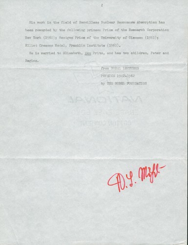 Rudolf Ludwig Mossbauer SIGNED AUTOGRAPH Biography Nobel Prize Physics ...