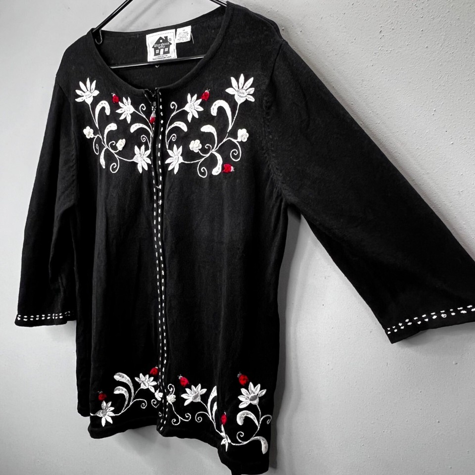 Storybook Knits Ladybug Cardigan Sweater Plus size 1X Black Beaded ...