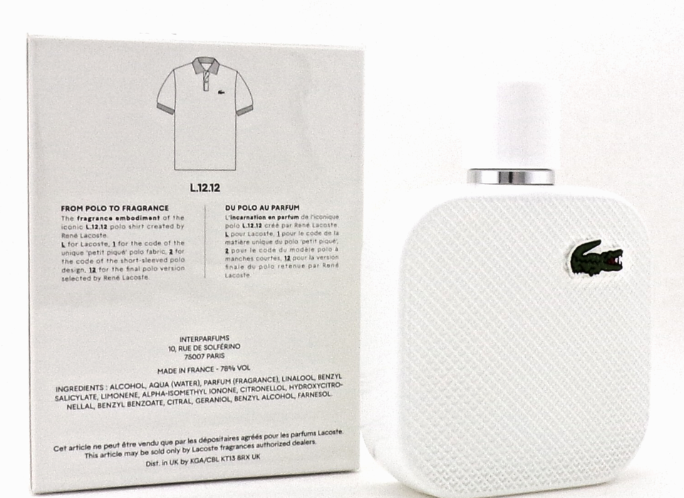 Lacoste L.12.12 Blanc by Lacoste 3.3 oz Eau de Toilette Spray for Men ...