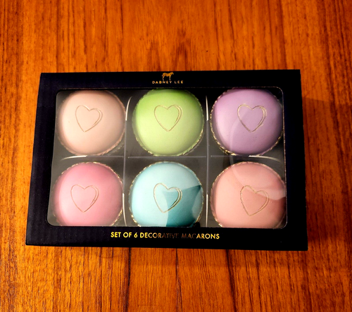 NIB SET 6 Decorative FAUX Macarons W/Hearts Dabney Lee CERAMIC | eBay