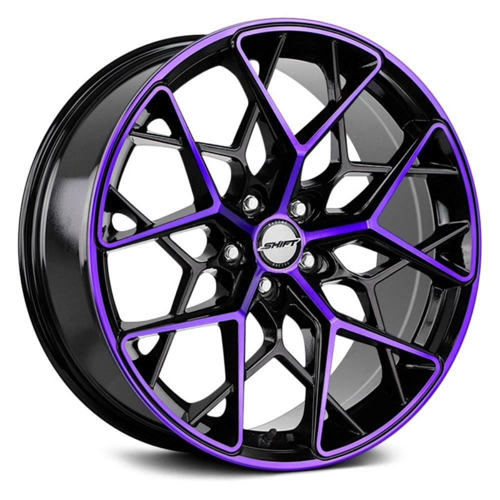 18 inch 18x8.5 Shift PISTON Black Purple wheels rims 5x4.5 5x114.3 +35 ...