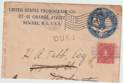 US Scott #U348 Entire Front only Postage Due 1ct Adv.US Phonograph Co ...