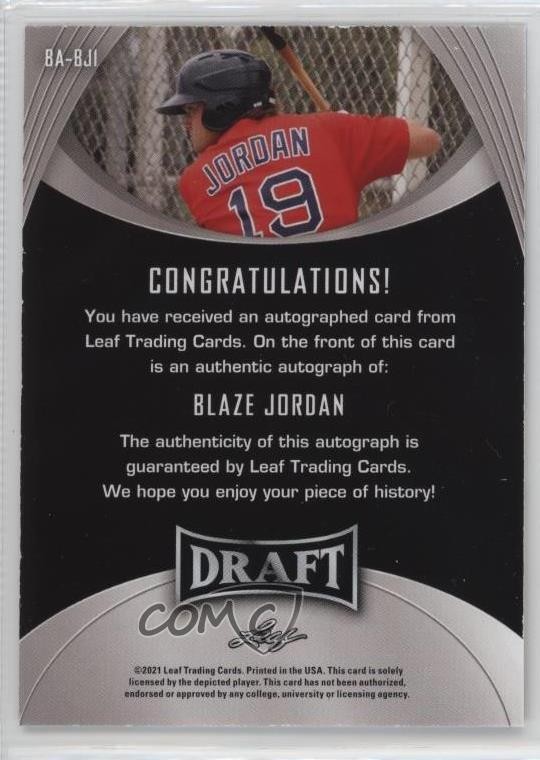 2021 Leaf Draft Base Auto Gold Blaze Jordan #BA-BJ1 Auto | eBay