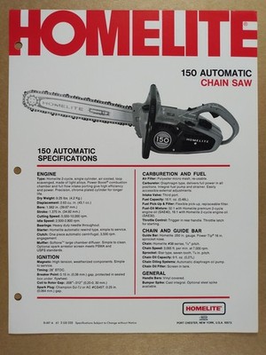 Homelite 150 Automatic Chain Saw spec data dealer ad sheet | eBay