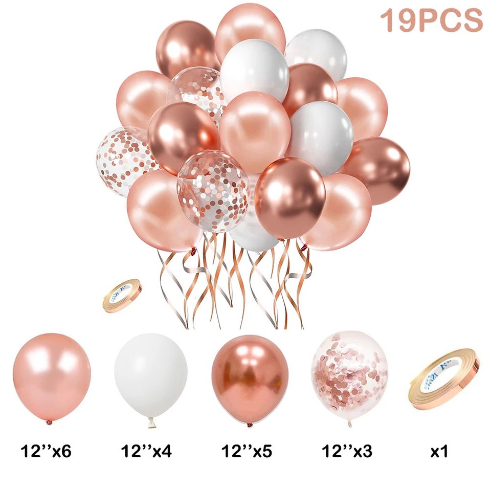 19/26pcs 12inch Rose Gold Confetti Latex Balloons White Metal Rose Gold ...