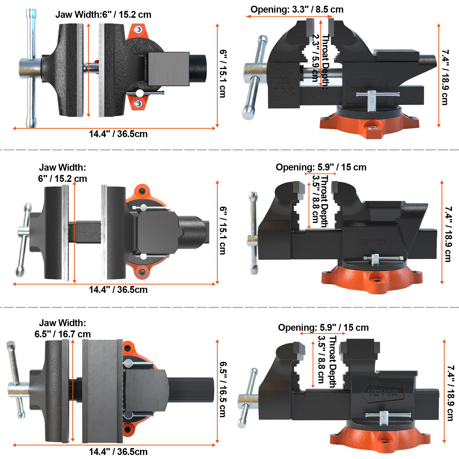4.5/6/6.5 in Engineer Vice w/ Anvil Swivel Base Workshop Heavy Duty ...