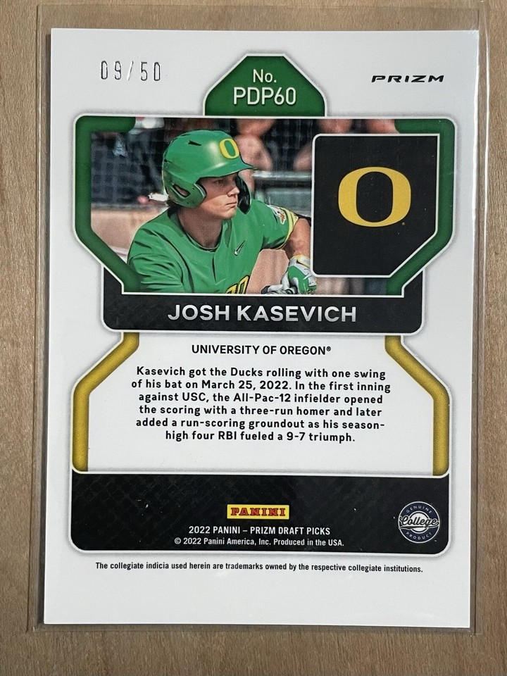 2022 Prizm Draft Picks Baseball JOSH KASEVICH Neon Orange /50 #PDP60 ...