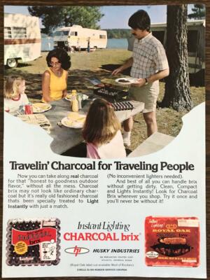 1976 Huskie Industries Charcoal Brix PRINT AD For Traveling People ...