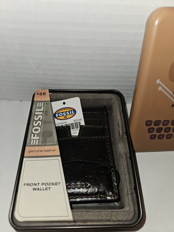 MEN'S FOSSIL FRONT POCKET WALLET W/CLIP, BROWN, MULTI-SLOTS, NEW IN ...