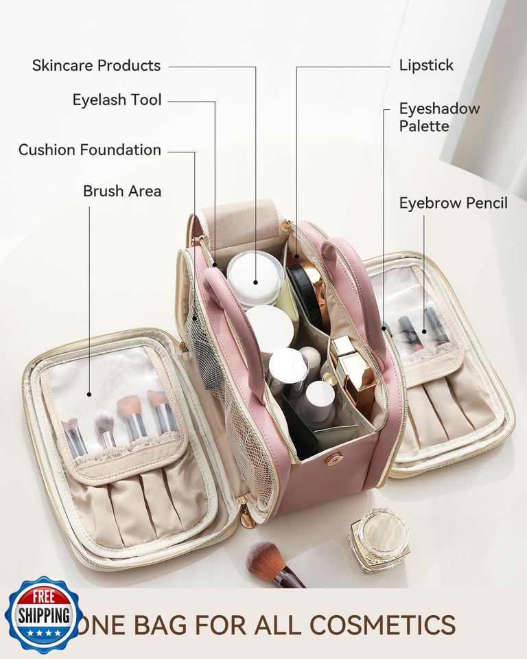 Prite Makeup Bag for Women, Large Capacity Waterproof Travel Cosmetic ...