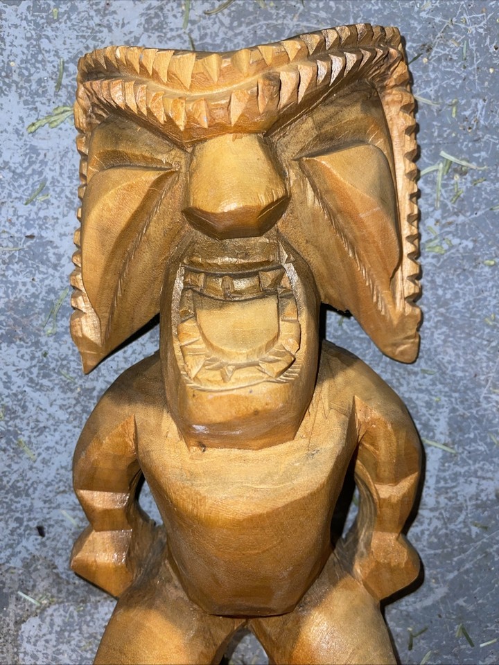 Hawaiian Hand Carved Tiki Totem Statue Light Stain “Rich” 12”x5” | eBay