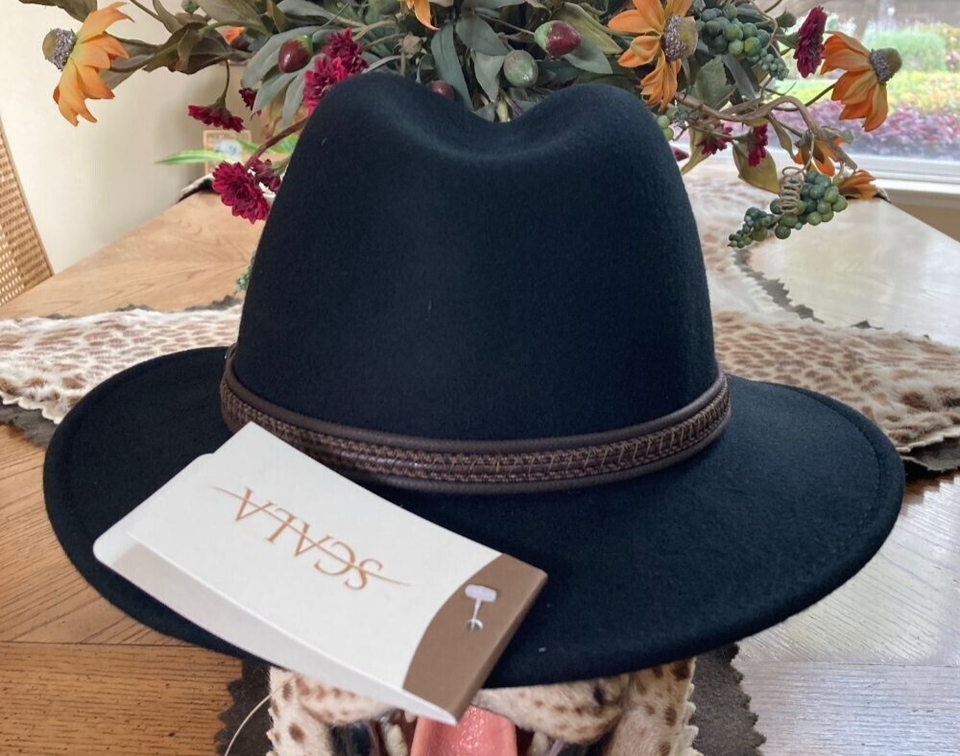 SCALA SALE * MENS BLACK WOOL FEDORA HAT * L * NEW SAFARI CRUSHABLE ...