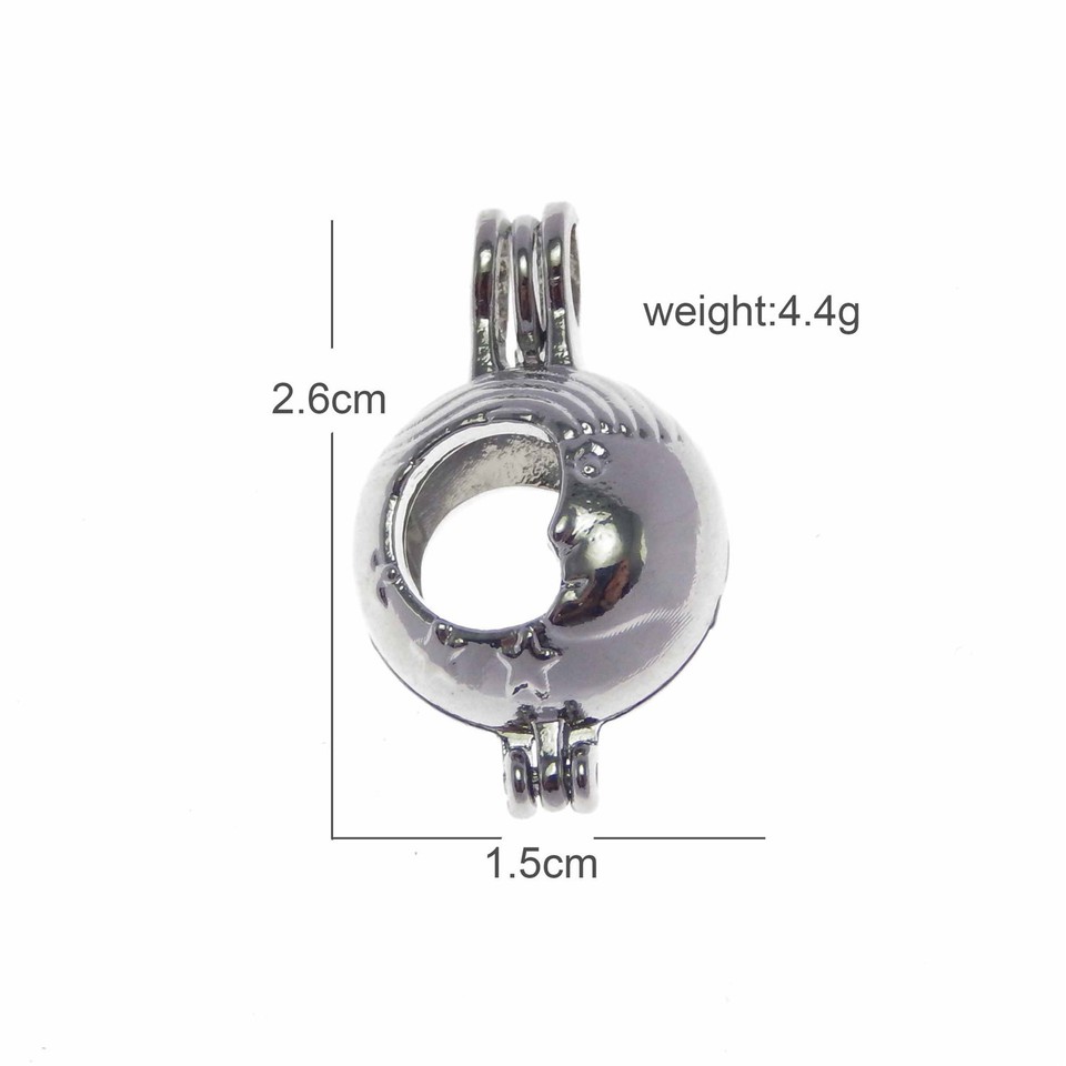 3pcs Mini Moon Star Pearl Cage Locket Hollowed Silver Metal Pendant ...