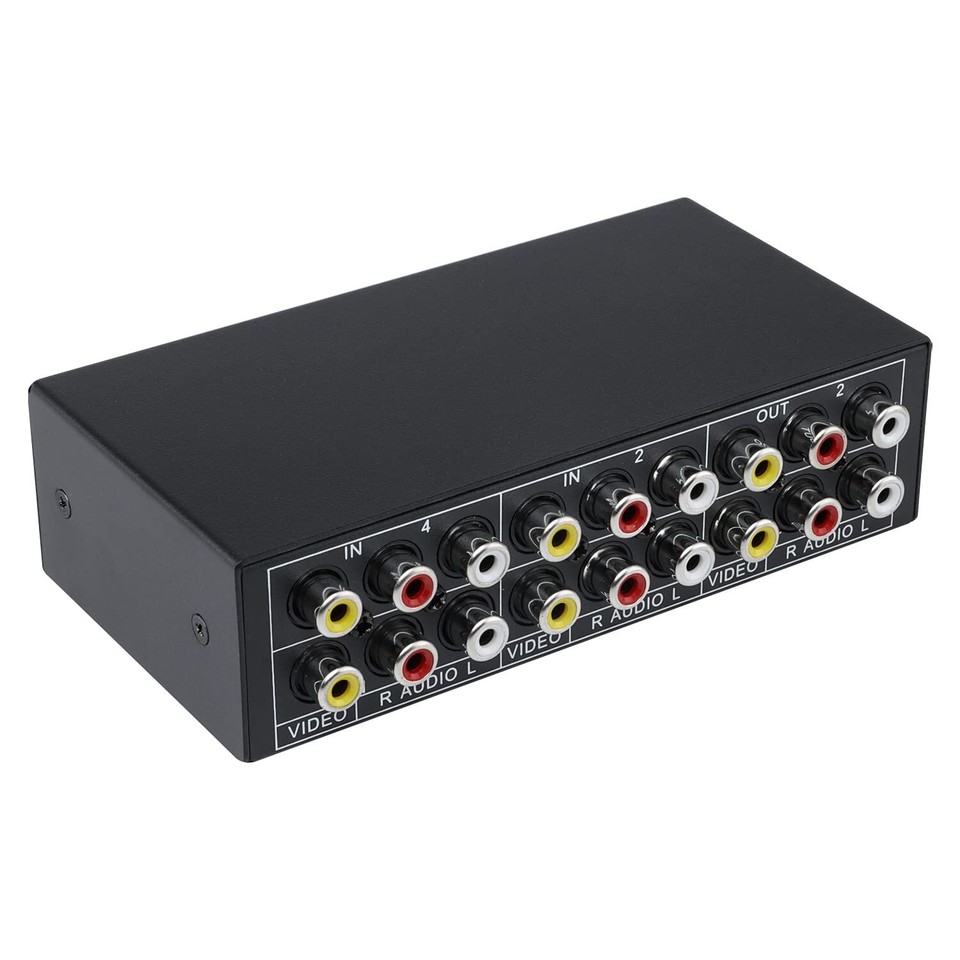 4 in 2 Out Composite AV Switcher 3 RCA Video Audio Switch Box Selector ...