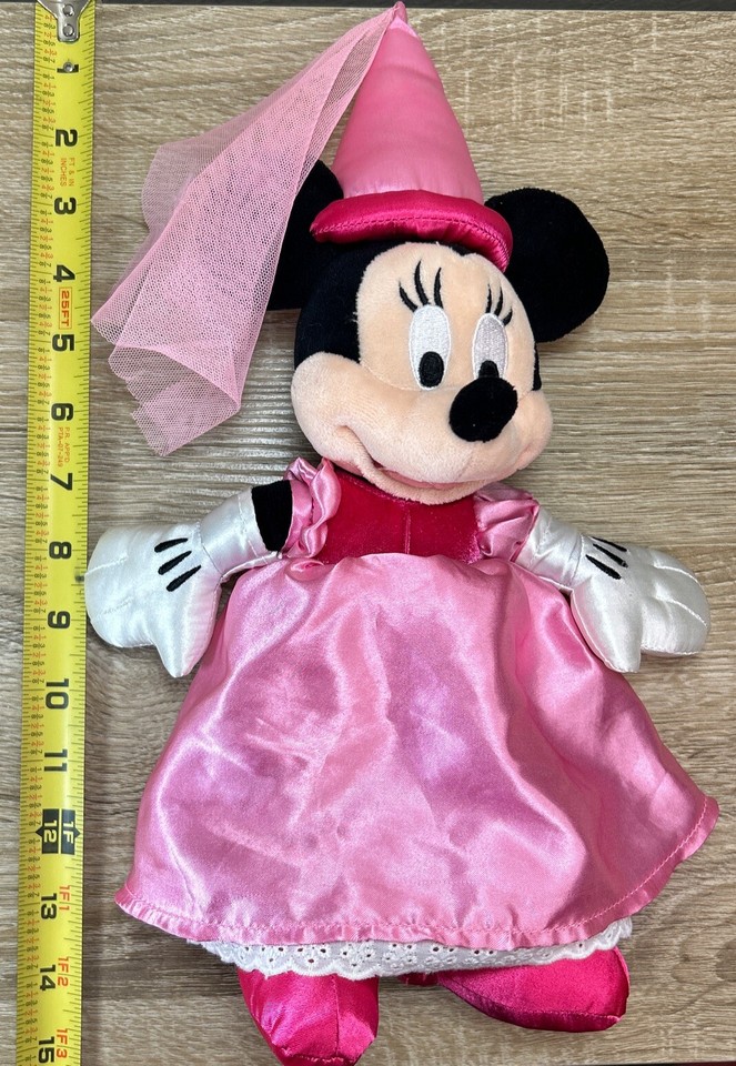 Disney Parks Minnie Mouse Princess Damsel 14" Pink Dress Soft Toy Plush ...