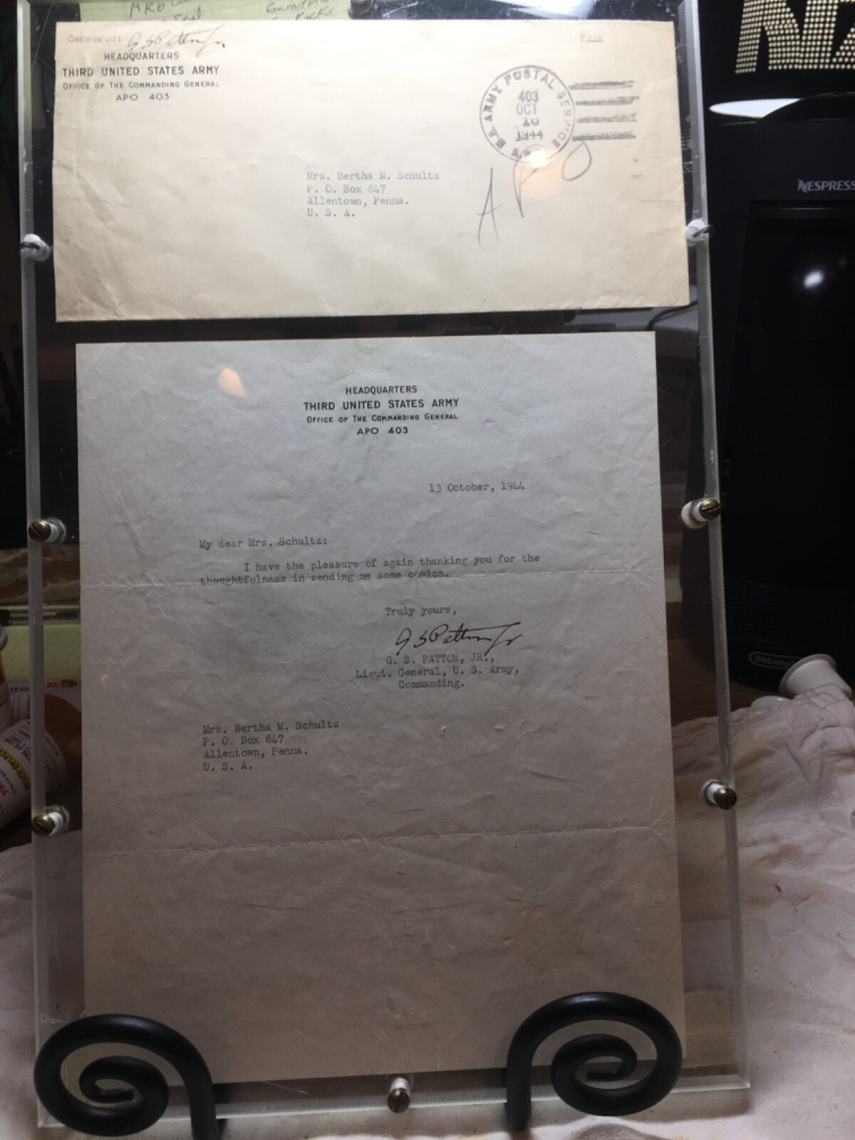 GEORGE PATTON TYPED LETTER SIGNED, WWII DATED, THANKING AMERICAN ...