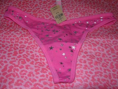 Victoria's Secret PINK Sexy Thong String V-Cut LOGO Pink w/Silver Stars ...
