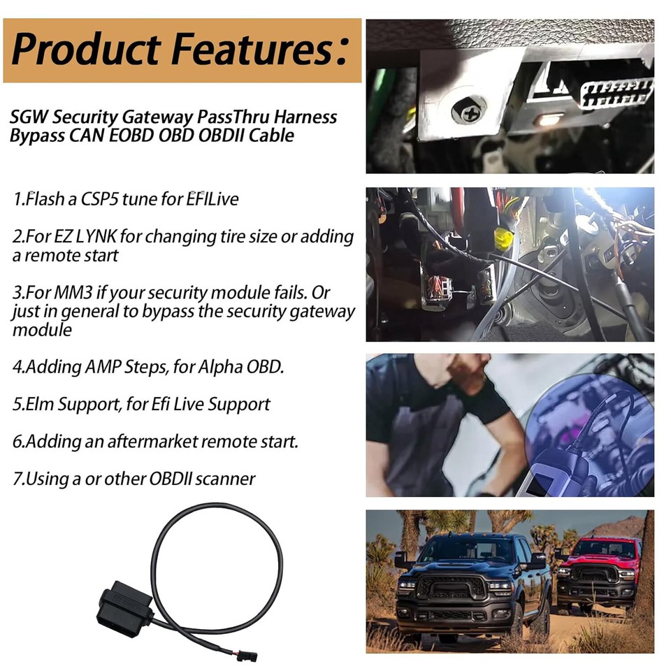 OBD2 Bypass Cable For 2018-2021 Dodge Cummins Ram SGW Bypass Security ...