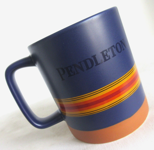 PENDLETON LARGE 18oz COFFEE CUP MUG NAVY BLUE STRIPED BROWN PERFECT ...