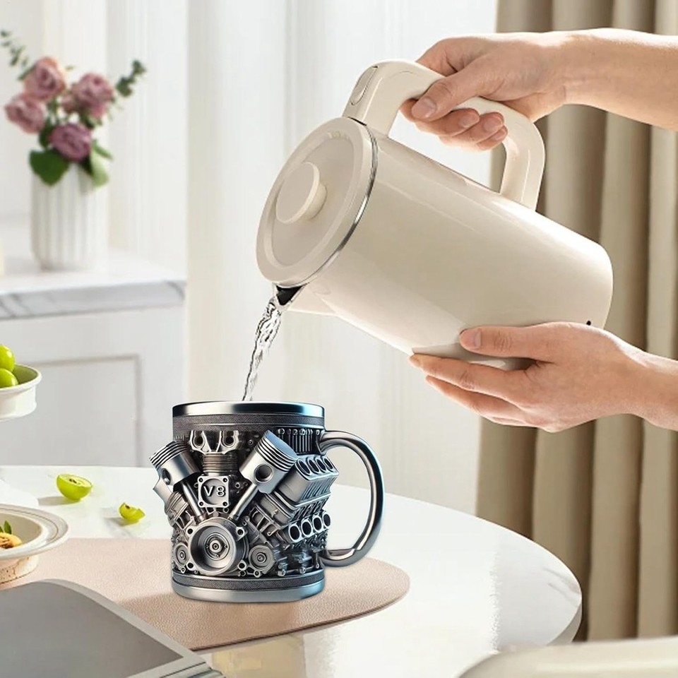 V8 Engines Stainless Steel Coffee Mug, Car Engine Coffee Cup with ...