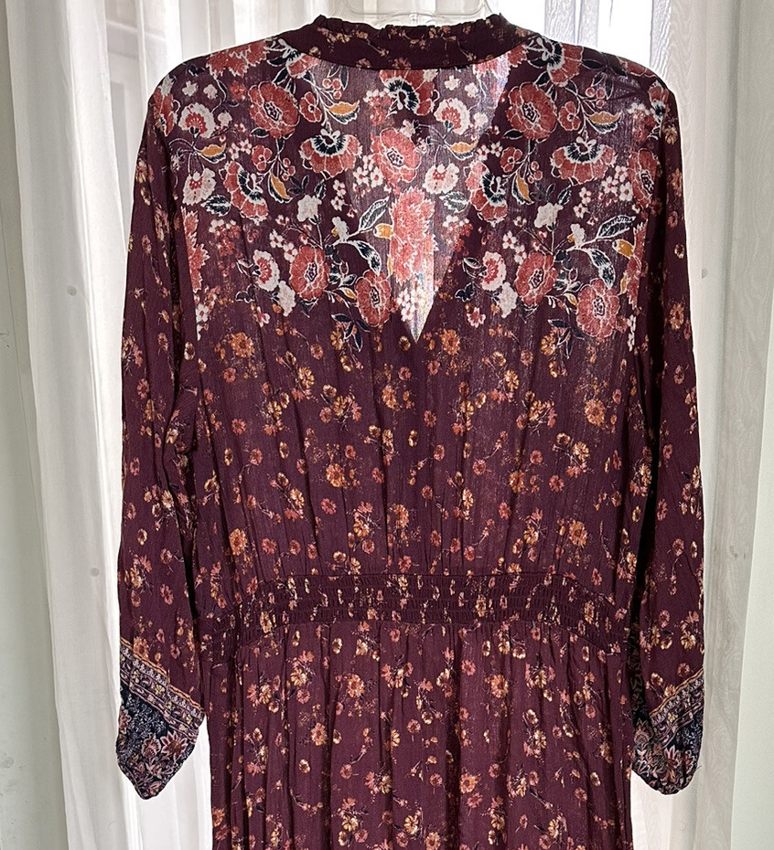 Women's Flutter Long Sleeve Wrap Dress - Knox Rose Burgundy Floral L | eBay
