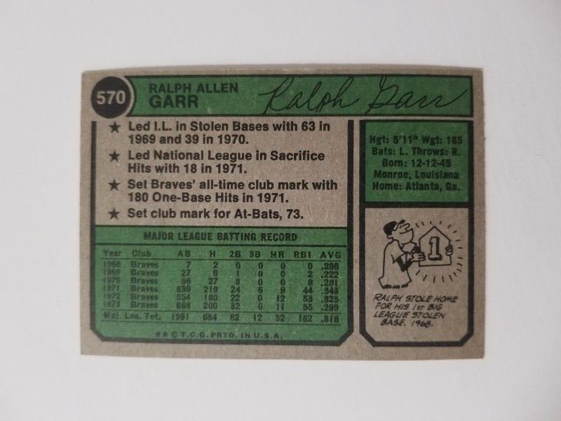 RALPH GARR 1974 TOPPS BASEBALL CARD #570 ATLANTA BRAVES | eBay