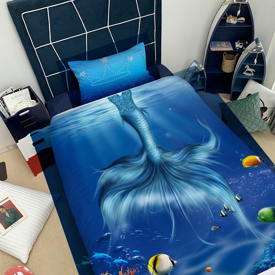 Blue Mermaid Doona Duvet Quilt Cover Set Single Double Queen King Size ...
