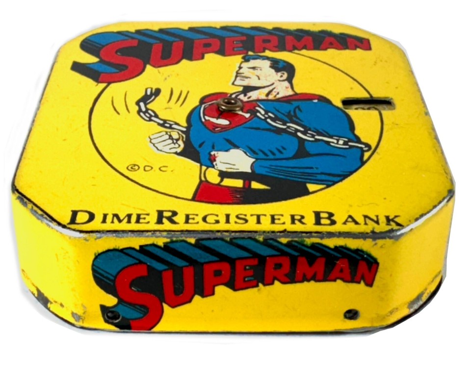Vintage Superman Tin Litho Toy Dime Bank (Circa 1940's) | eBay