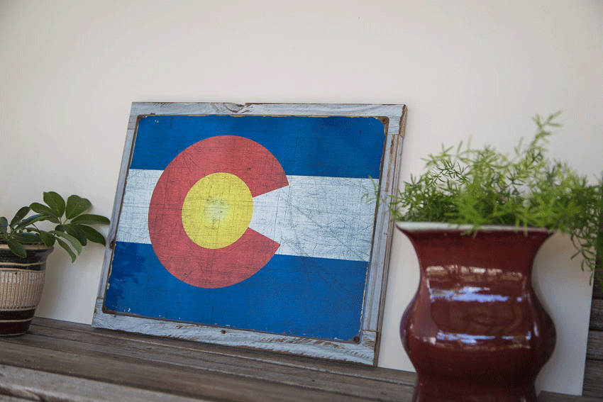 Colorado State Flag Metal Sign Framed on Rustic Wood, Americana, Rustic ...