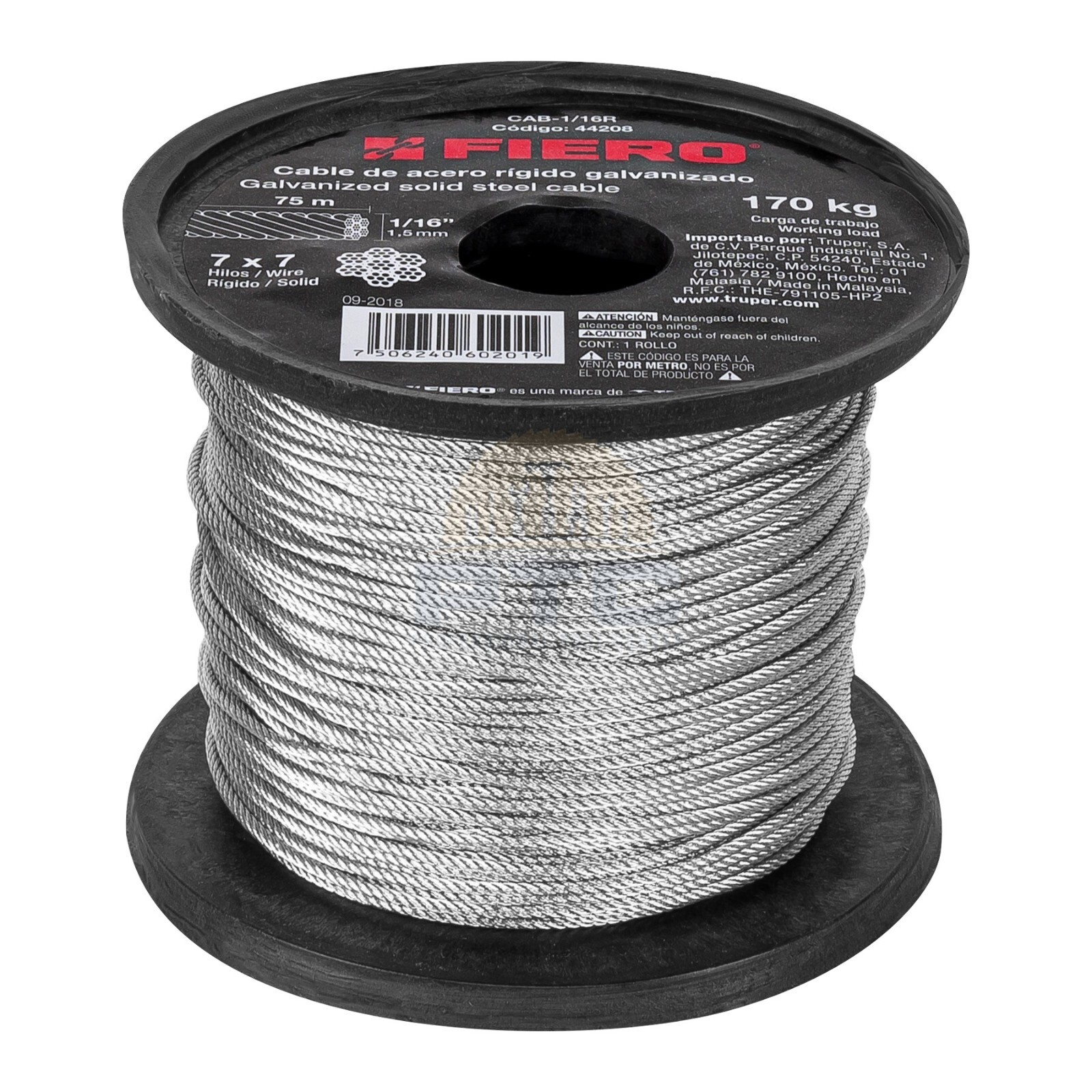 Fiero CAB-1/16R Meter of rigid 1/16" steel cable 7x7 wires, 75 m | eBay
