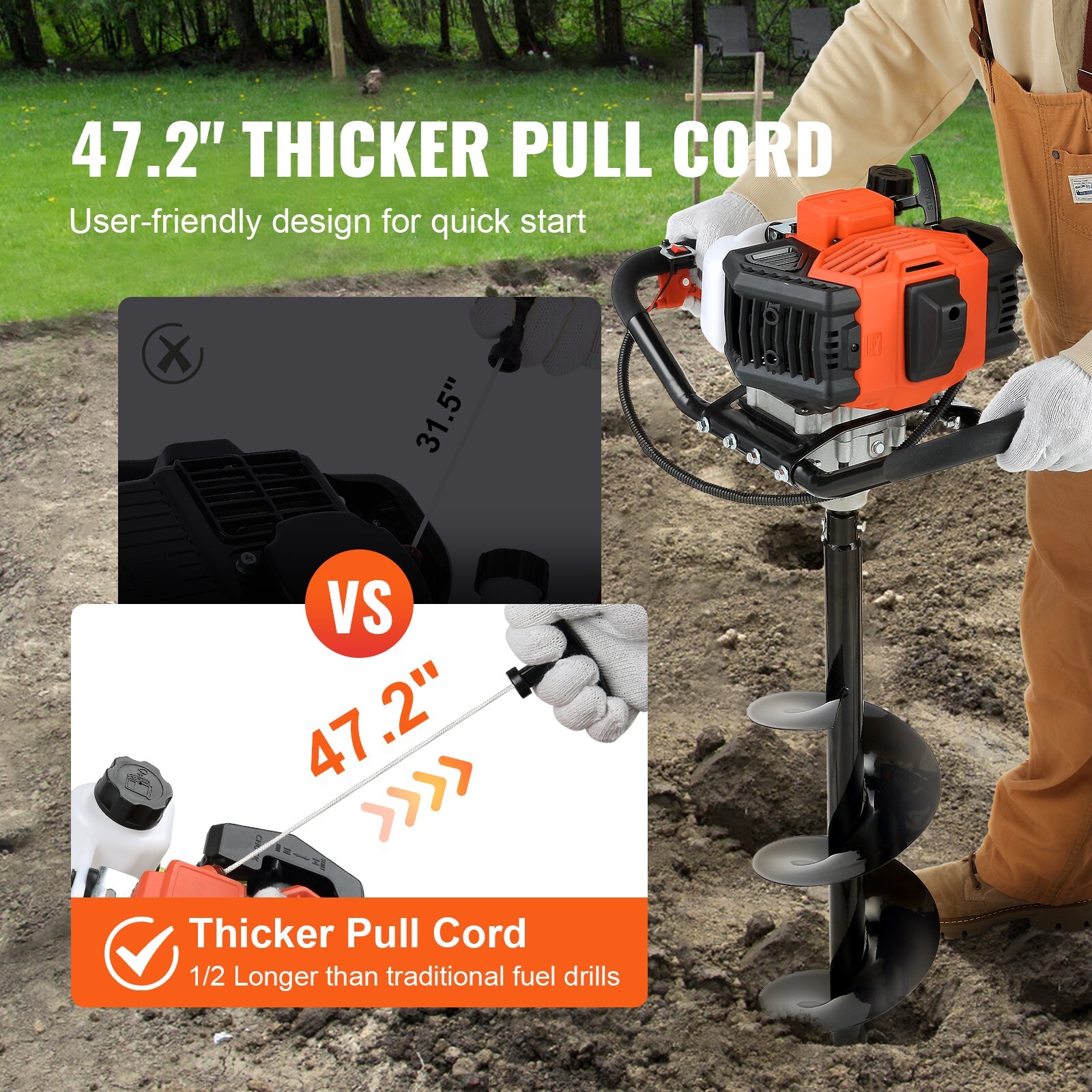 Post Hole Digger 43cc Gas Powered Earth Digger with 8" Auger Drill Bit ...