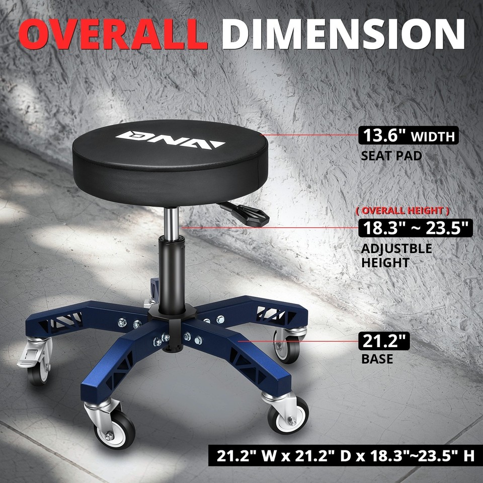Heavy Duty Adjustable Height Mechanics Rolling Seat Garage Stool Work ...