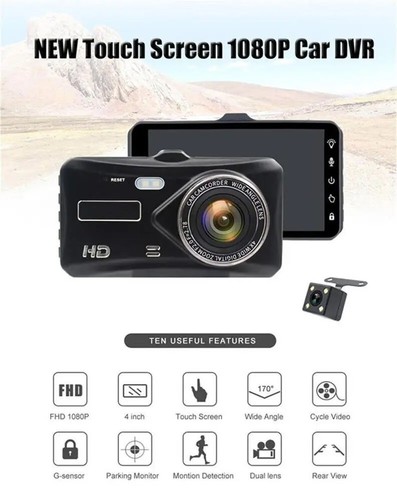 4” Touch Screen 1080P HD Dual Lens Car DVR Record Front/Rear Camera ...