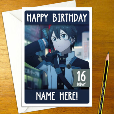 SWORD ART ONLINE Personalised Birthday Card - A5 anime kirito asuna ...