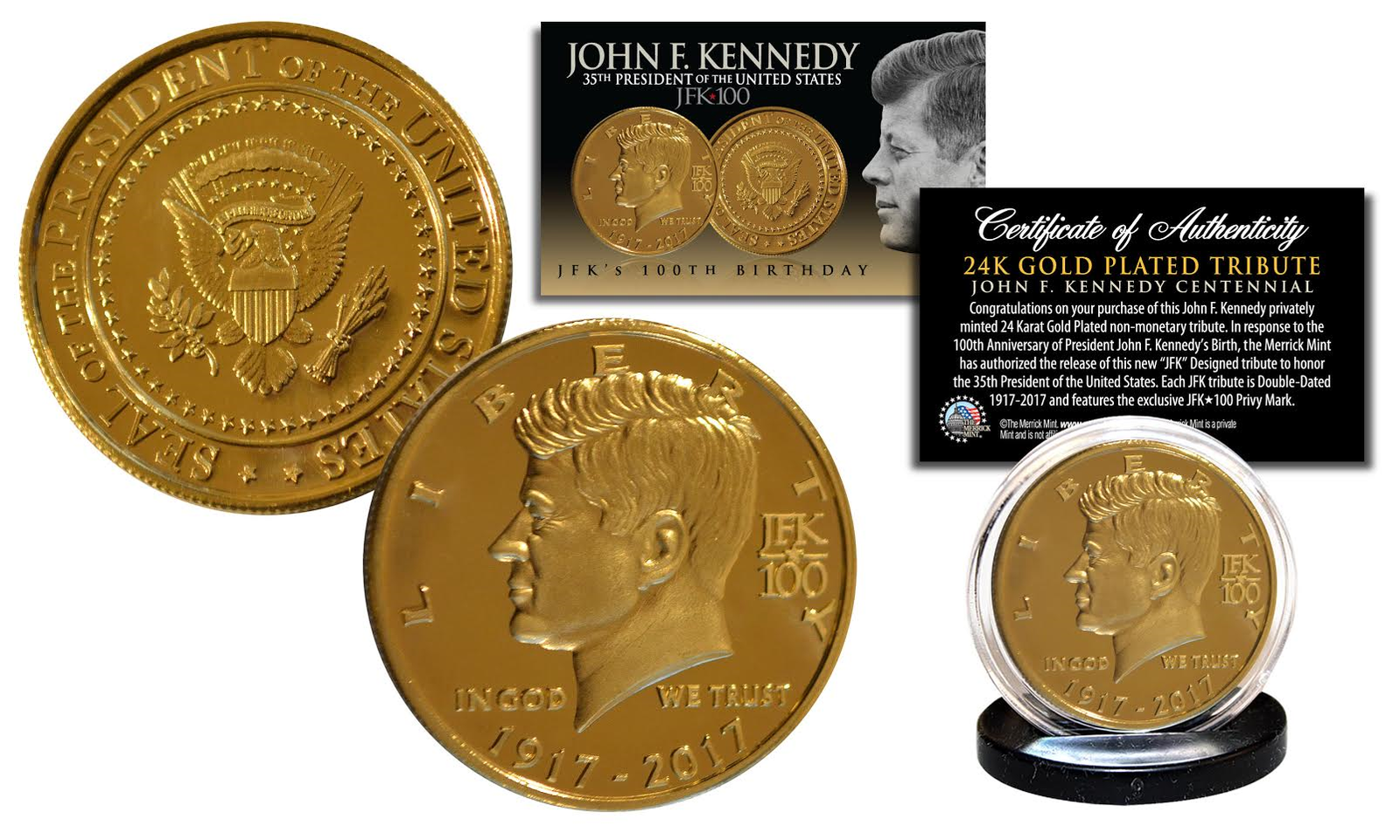 JFK Kennedy 35th President 100th BIRTHDAY CELEBRATION 24K Gold Clad ...